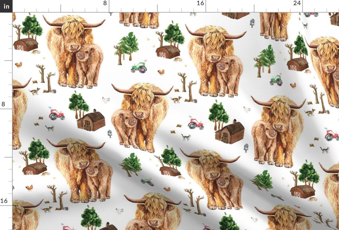 Highland Cow Apparel Fabric - Highland Cattle Farm by Karolina_papiez ...