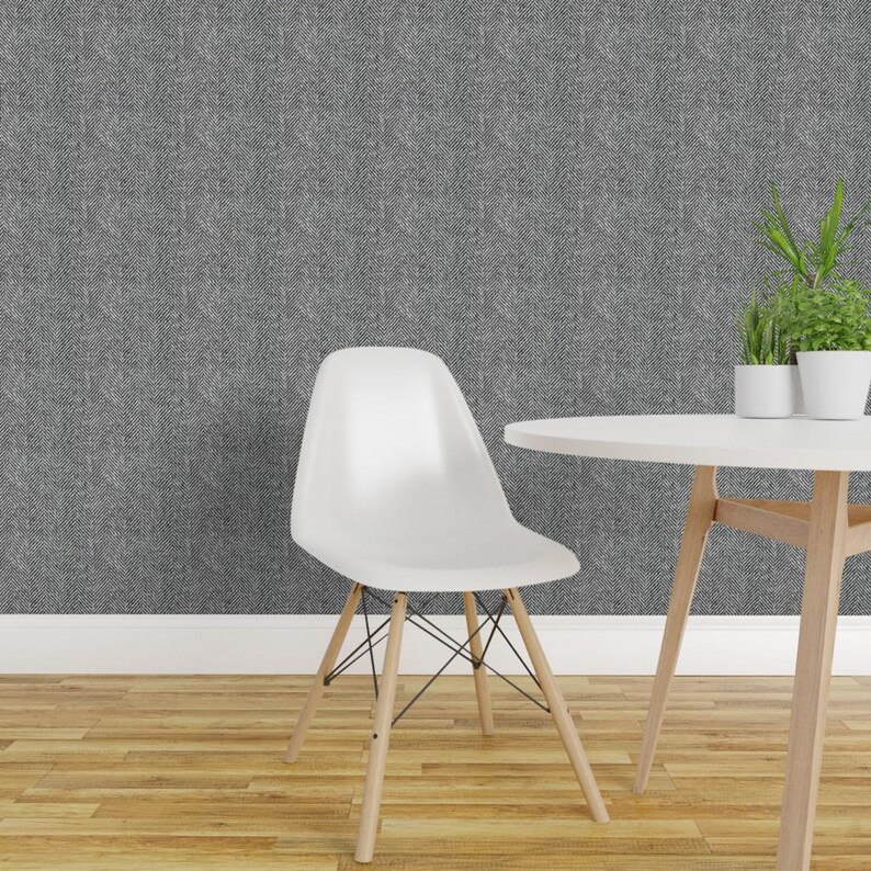 Tweed Look Wallpaper - Herringbone Tweed by Willowlanetextiles - Black ...