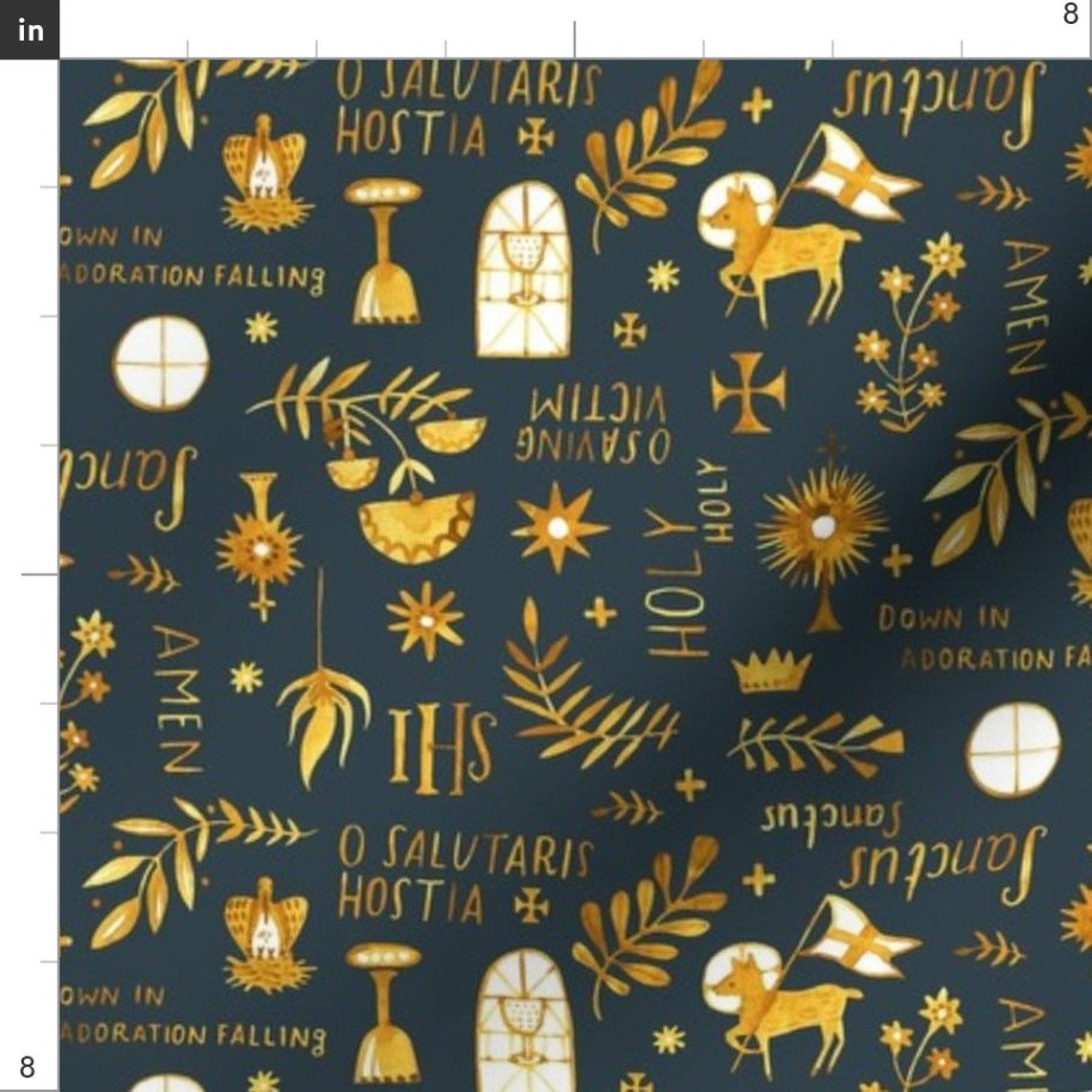 Catholic Fabric Adoration by Abigailhalpin Teal Gold - Etsy