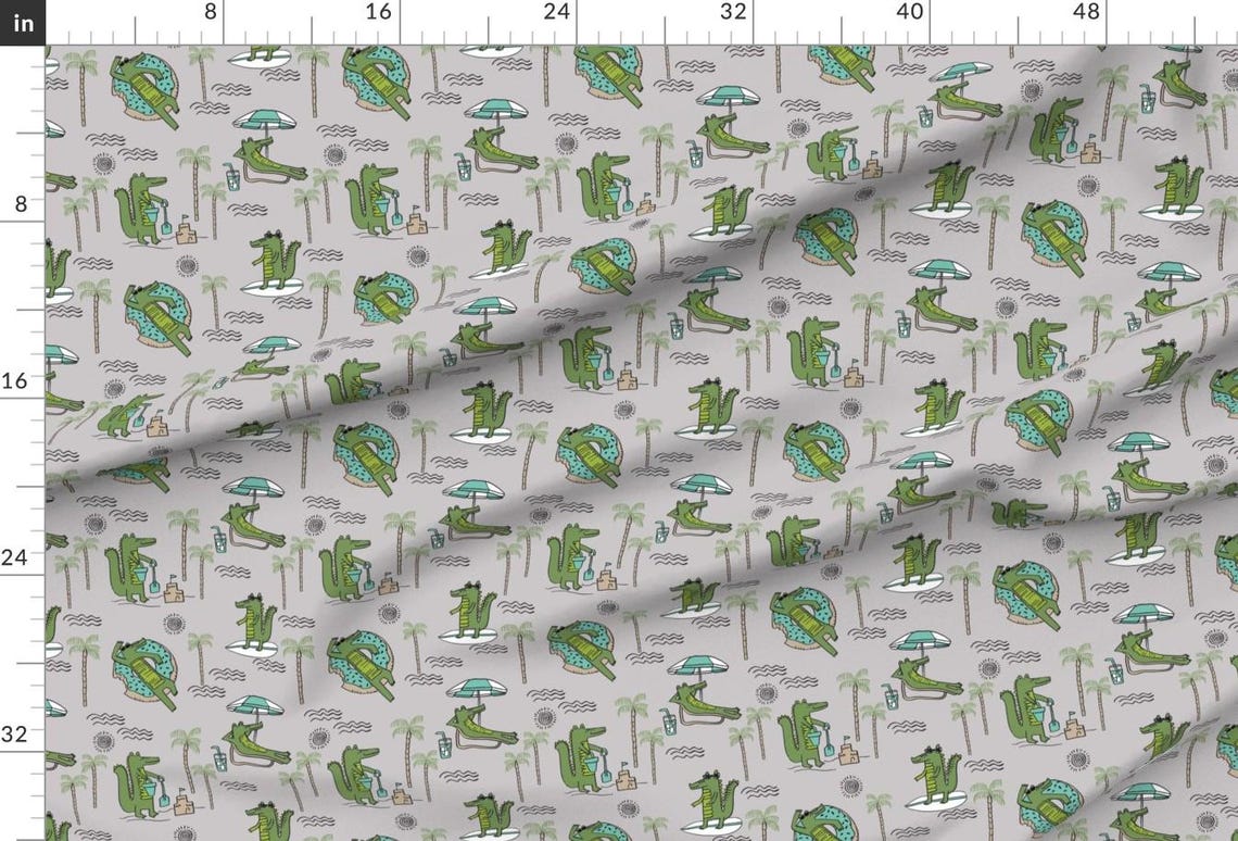 Alligator Fabric - Alligator Vacation // Tropical Beach Gator Character ...