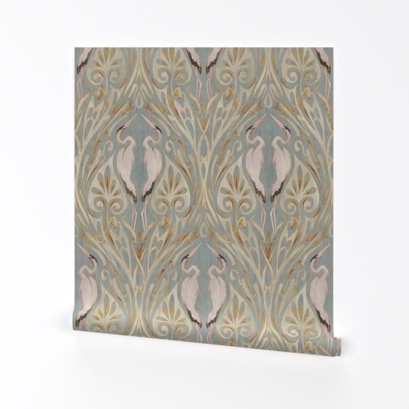 Fabric Wallpaper Cranes - Etsy