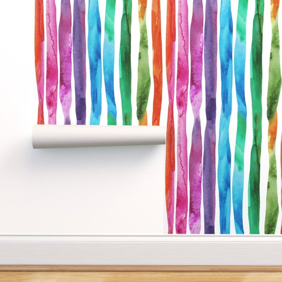 Rainbow Wallpaper Rainbow Stripes by Katiekortman Rainbow - Etsy