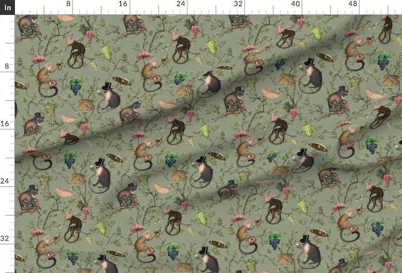 Monkey Chinoiserie Fabric - Monkeys Garden Party by Utart - Whimsical ...