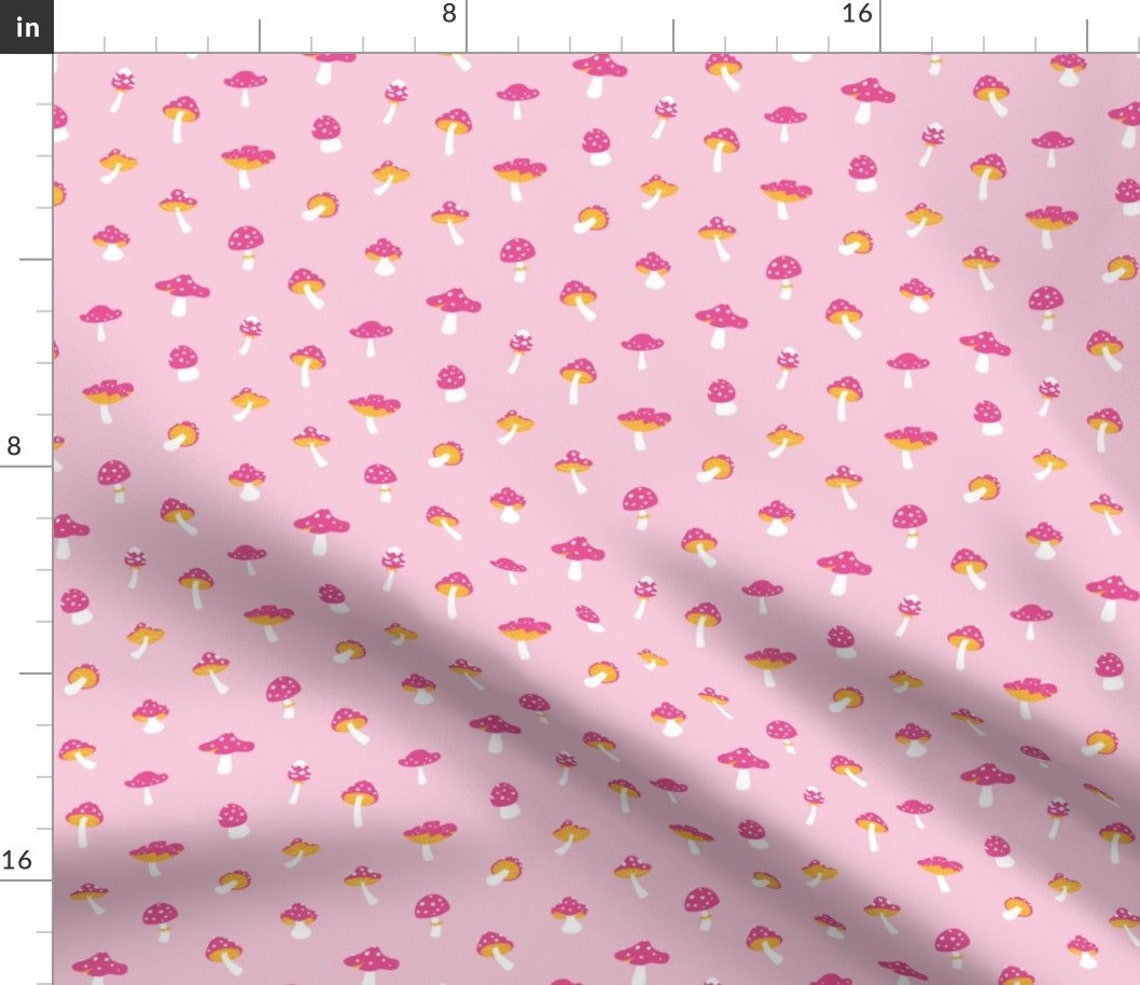 Pink Toadstool Fabric Mushroom Toadstool Pink by Macywong - Etsy