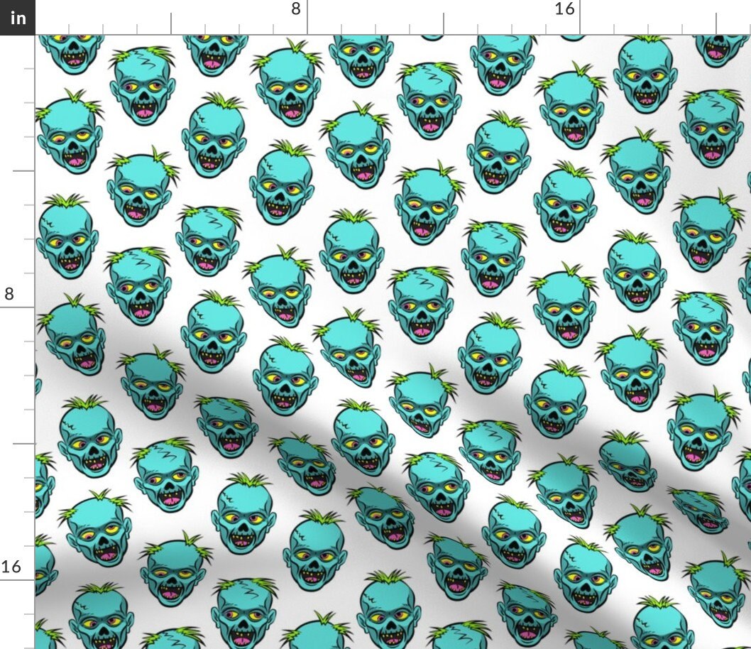 Blue Zombie Halloween Fabric Zombies Teal on White - Etsy