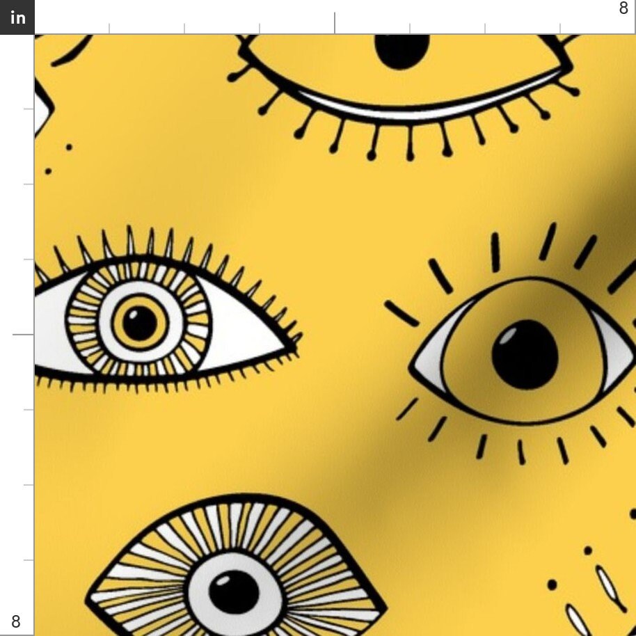 Yellow Eyes Abstract Funky Illustration Fabric Eyes Yellow - Etsy