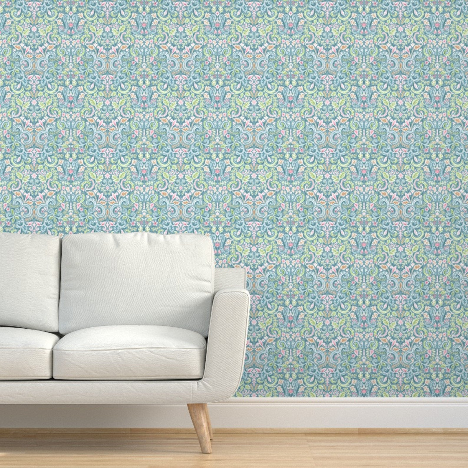 Pretty Blue Rococo Wallpaper Softly Goes Rococo by - Etsy