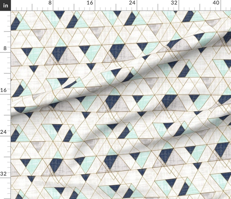 Pastel Geometric Fabric Mod Triangles Vintage Navy Blue Mint - Etsy
