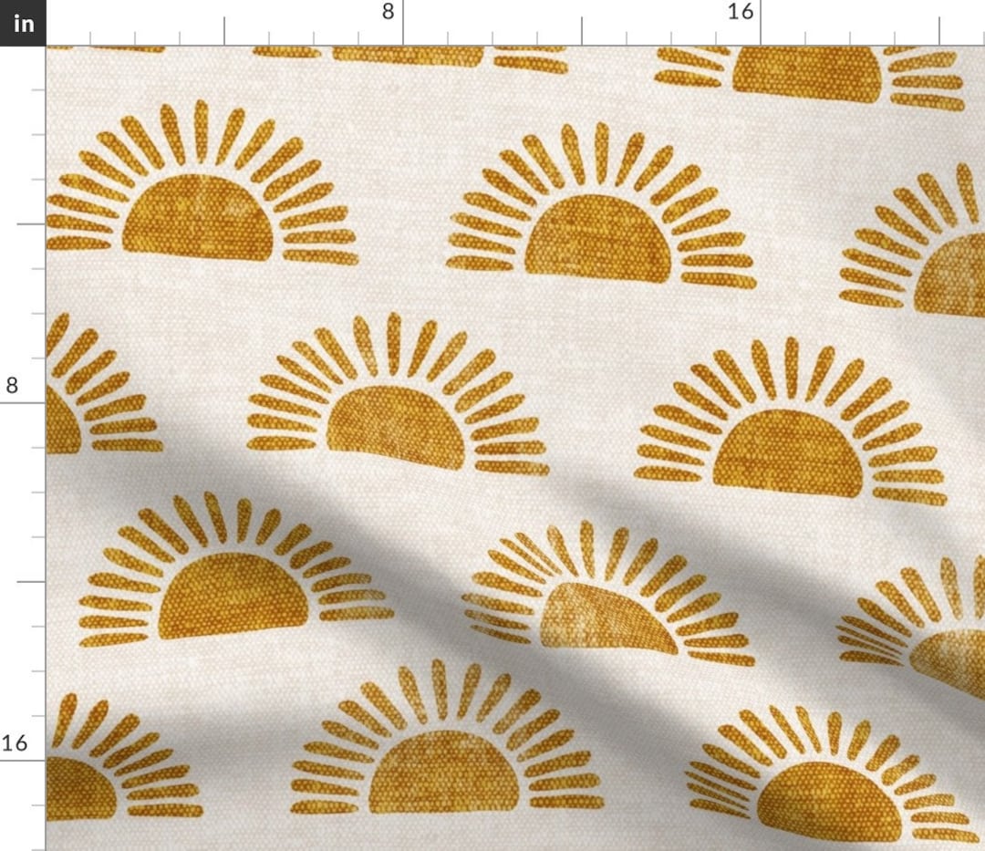 Block Print Sun Fabric Sunshine by Littlearrowdecor Mustard Yellow ...