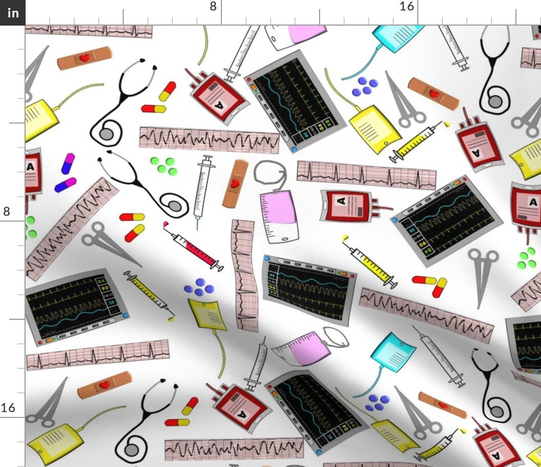 Hospital Nurse Fabric Nurse Medical Theme by Hot4tees - Etsy