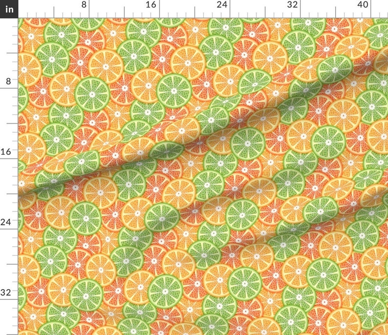Summer Citrus Slices Fabric Citrus by Juliabadeeva Green - Etsy