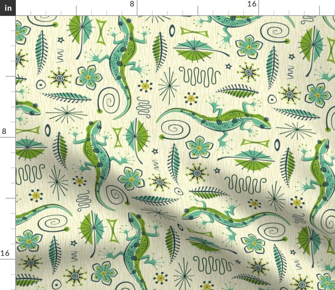 Reptiles Fabric Retro Reptiles by Studioxtine Beige Green Desert ...