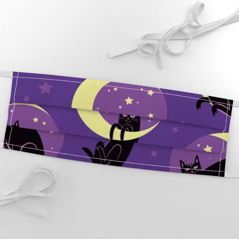 Moon Cats Fabric Moonlight Cats in Purple Sky by Pinkowlet | Etsy