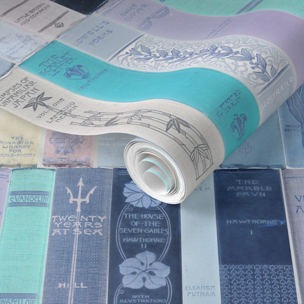 Books Wallpaper Instant Library Blue by Peacoquettedesigns - Etsy