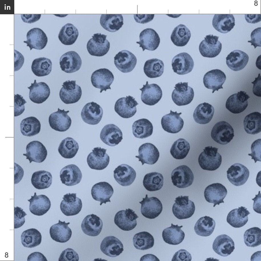 Summer Fabric Summer Blueberries Fruit Cute Handdrawn Blue | Etsy