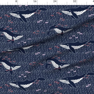 Whales Fabric Brine Barnacles by Beckarahn Orchid and Navy Ocean Life ...