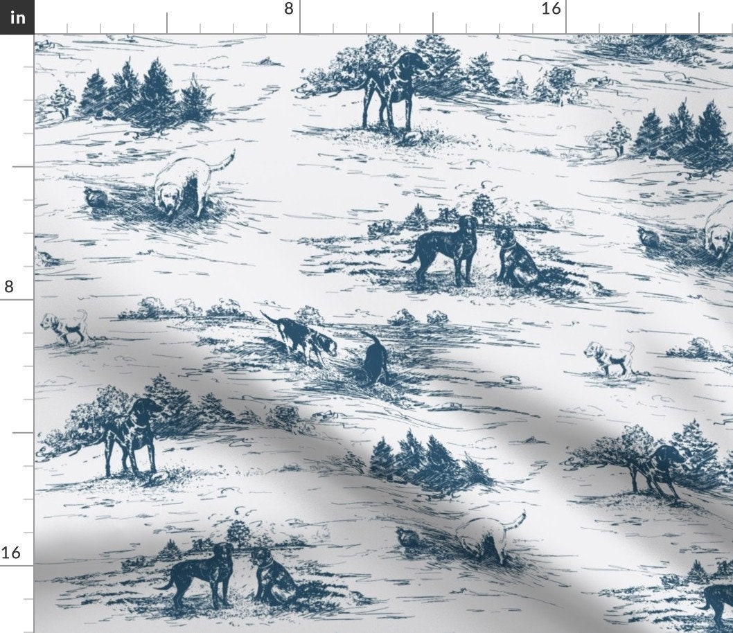 Labrador Toile Fabric Labrador Toile White Indigo by | Etsy