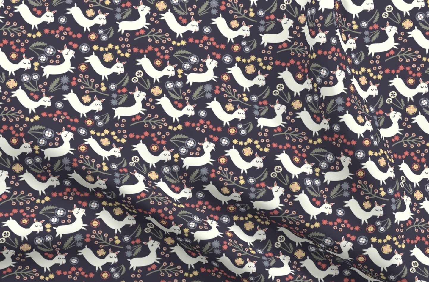 Goat Fabric Goats Frolic Navy By Heidikenney Folk Art | Etsy