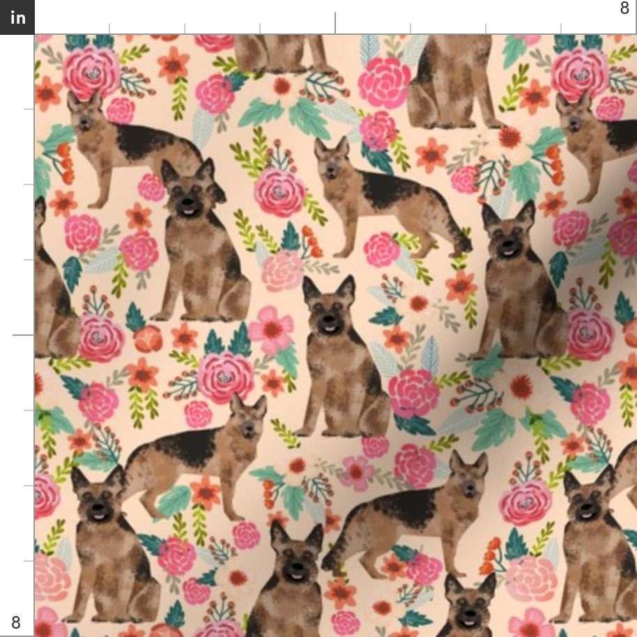 German Shepherd Fabric German Shepherd Florals Peach Vintage | Etsy