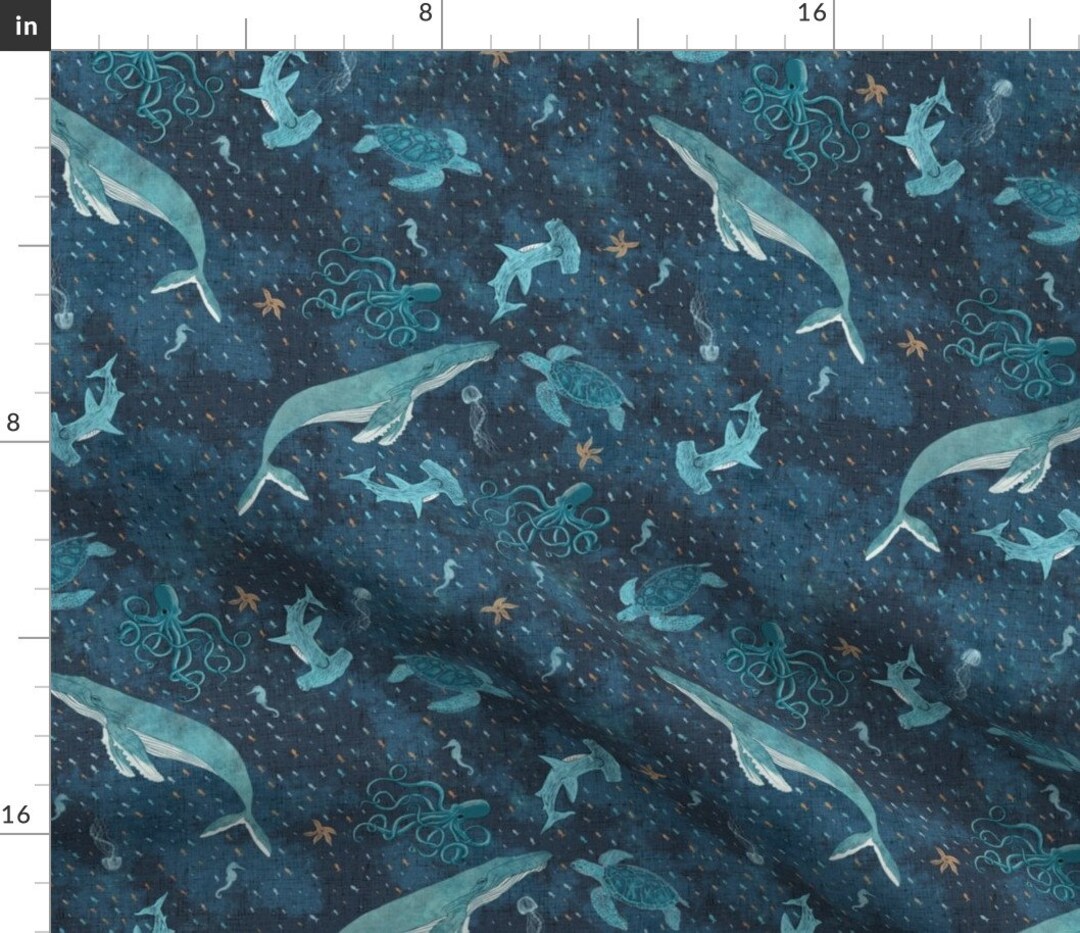 Sealife Fabric Deep Blue Sea With Whales Octopus Seaturtles - Etsy