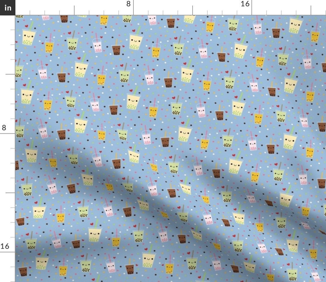 Boba Fabric Happy Boba Bubble Tea Blue by Clayvision Boba Tea Bubble ...