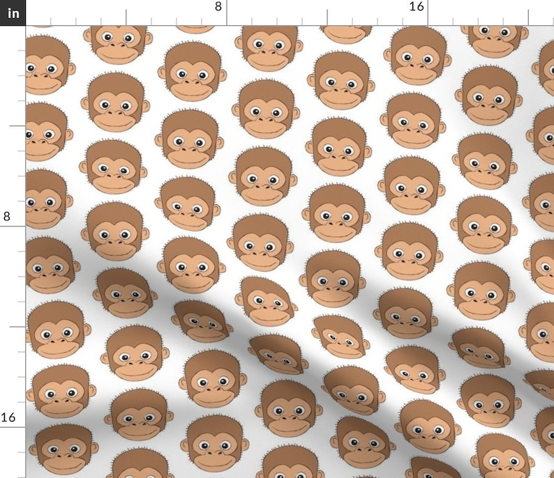 Monkey Fabric Monkey Faces on White by Lilcubby Monkey | Etsy