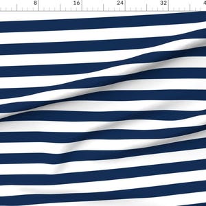Preppy Fabric HORIZONTAL Navy Blue White Wide Stripes Summer Nautical ...