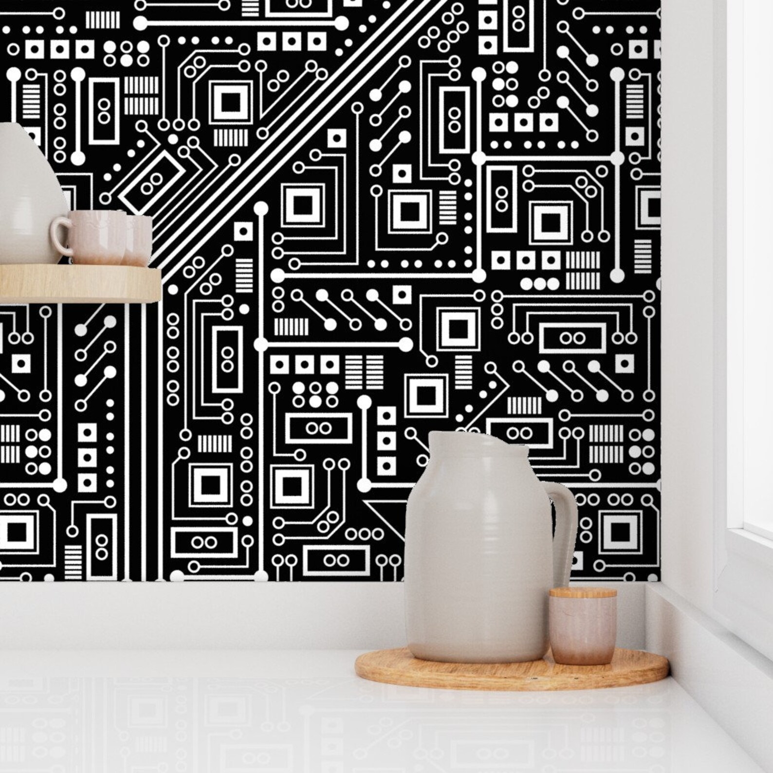 Robot Wallpaper Robot Circuit Board black and White by - Etsy