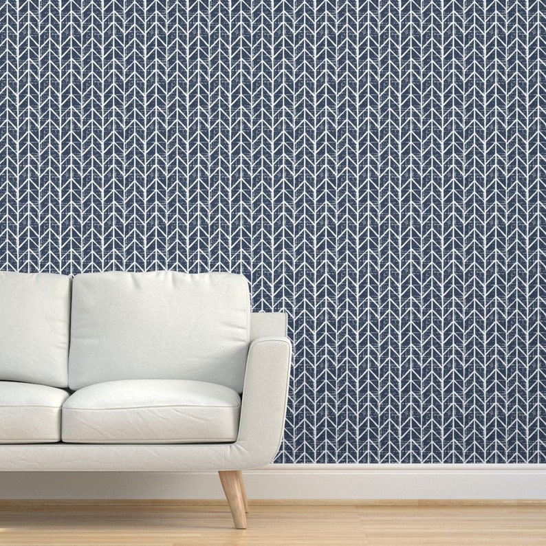 Navy Chevron Wallpaper Navy Blue Chevron by Color Amazing - Etsy