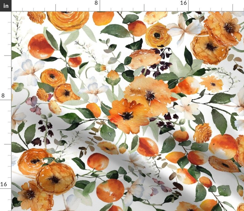 Romantic Orange Floral Fabric Large Orange Flowers by - Etsy