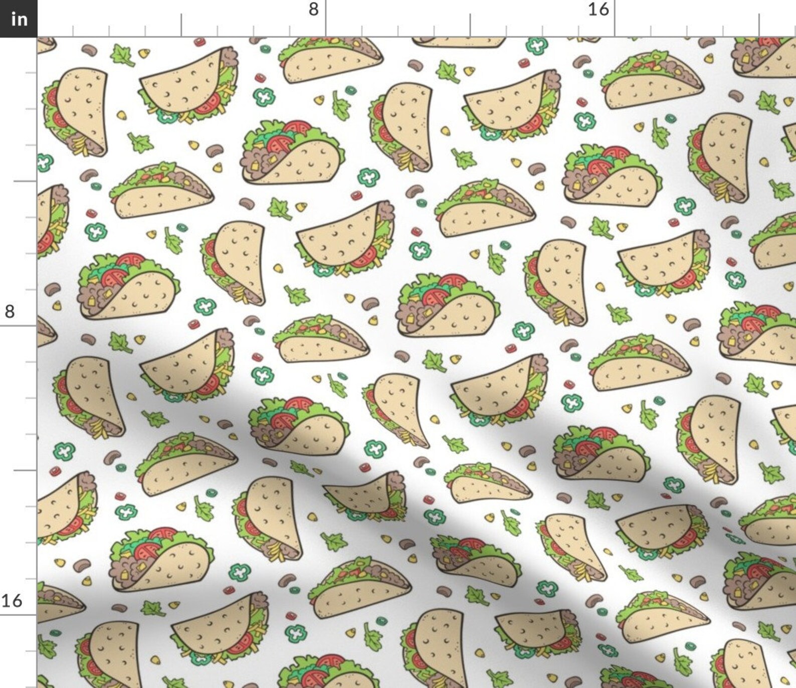 Tacos Fabric Tacos Food on White by Caja Design Tacos | Etsy
