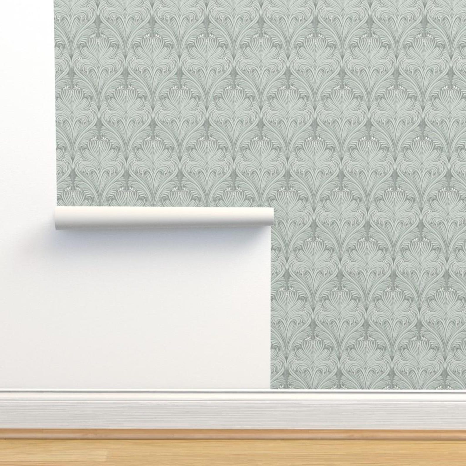 Elegant Damask Removable Peel and Stick Wallpaper - Grey Green Pale ...