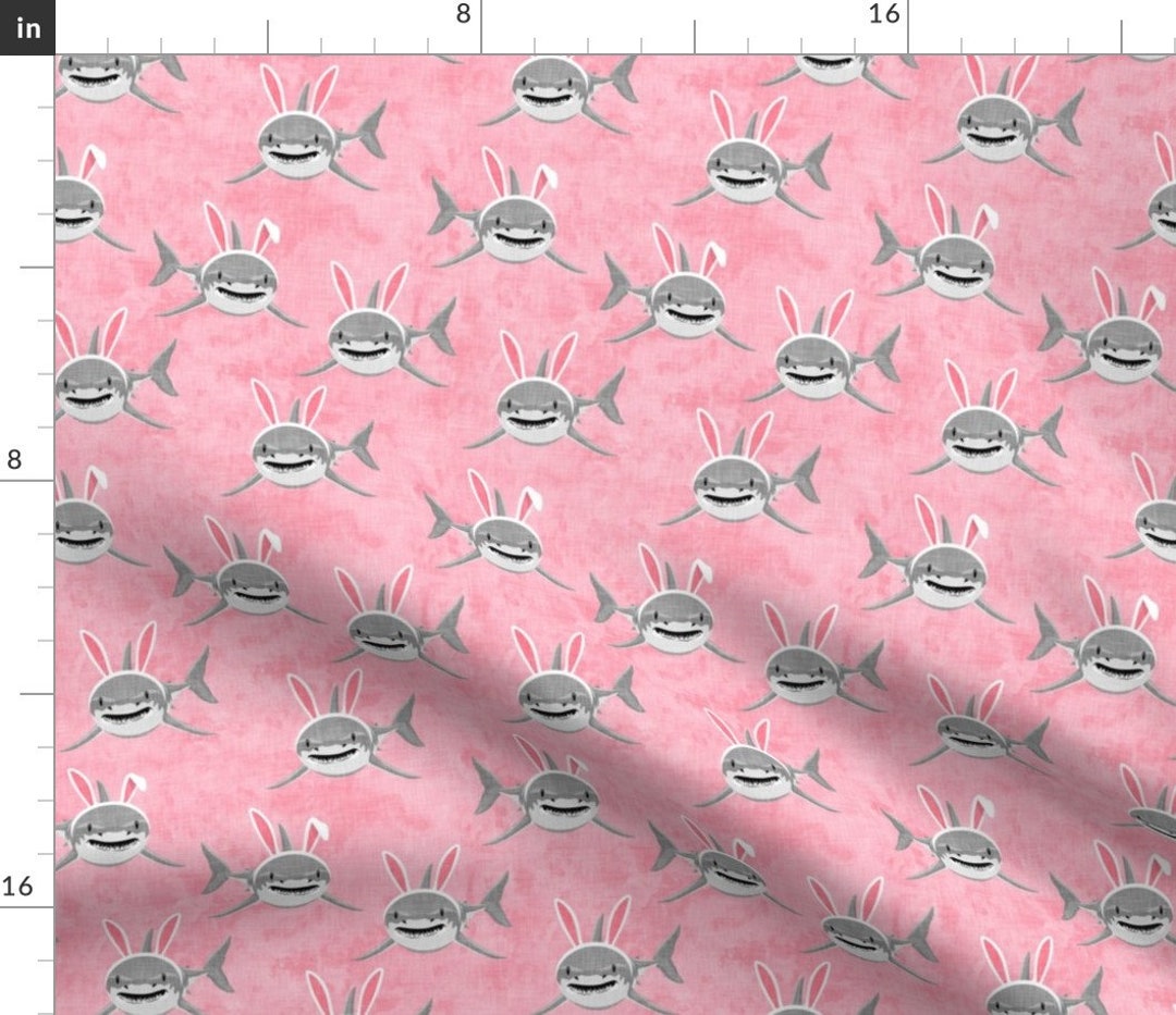 Easter Sharks Fabric Bunny Shark Pink by Littlearrowdesign Whimsical ...