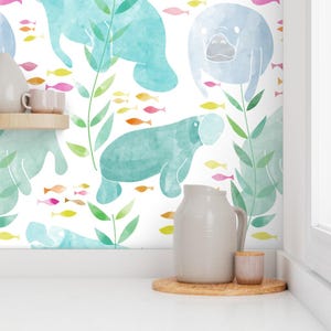 Manatee Wallpaper - Lazy Manatees Watercolor by Natalievmason - Animal ...