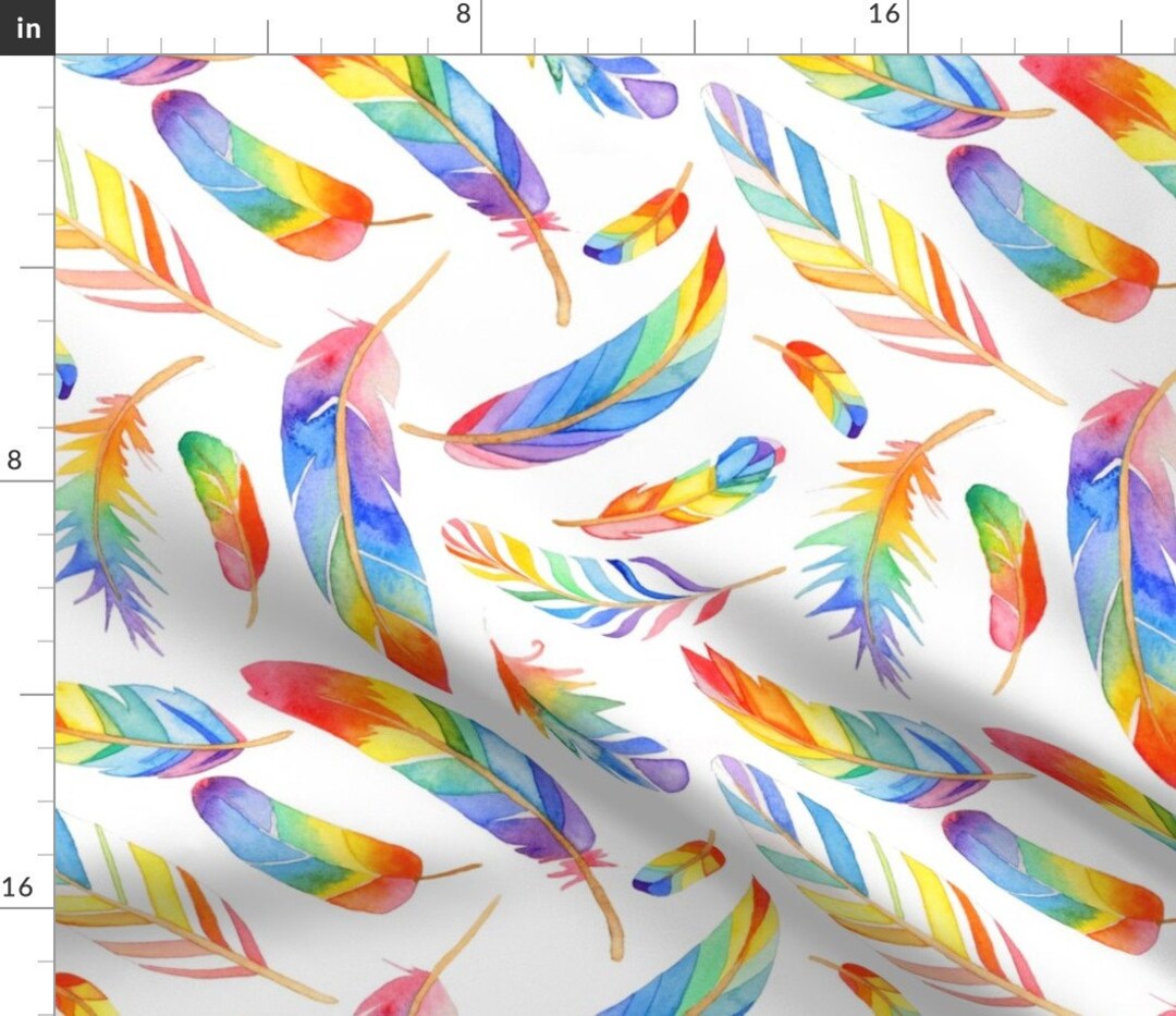 Feathers Fabric Rainbow Feathers Larger Scale by - Etsy
