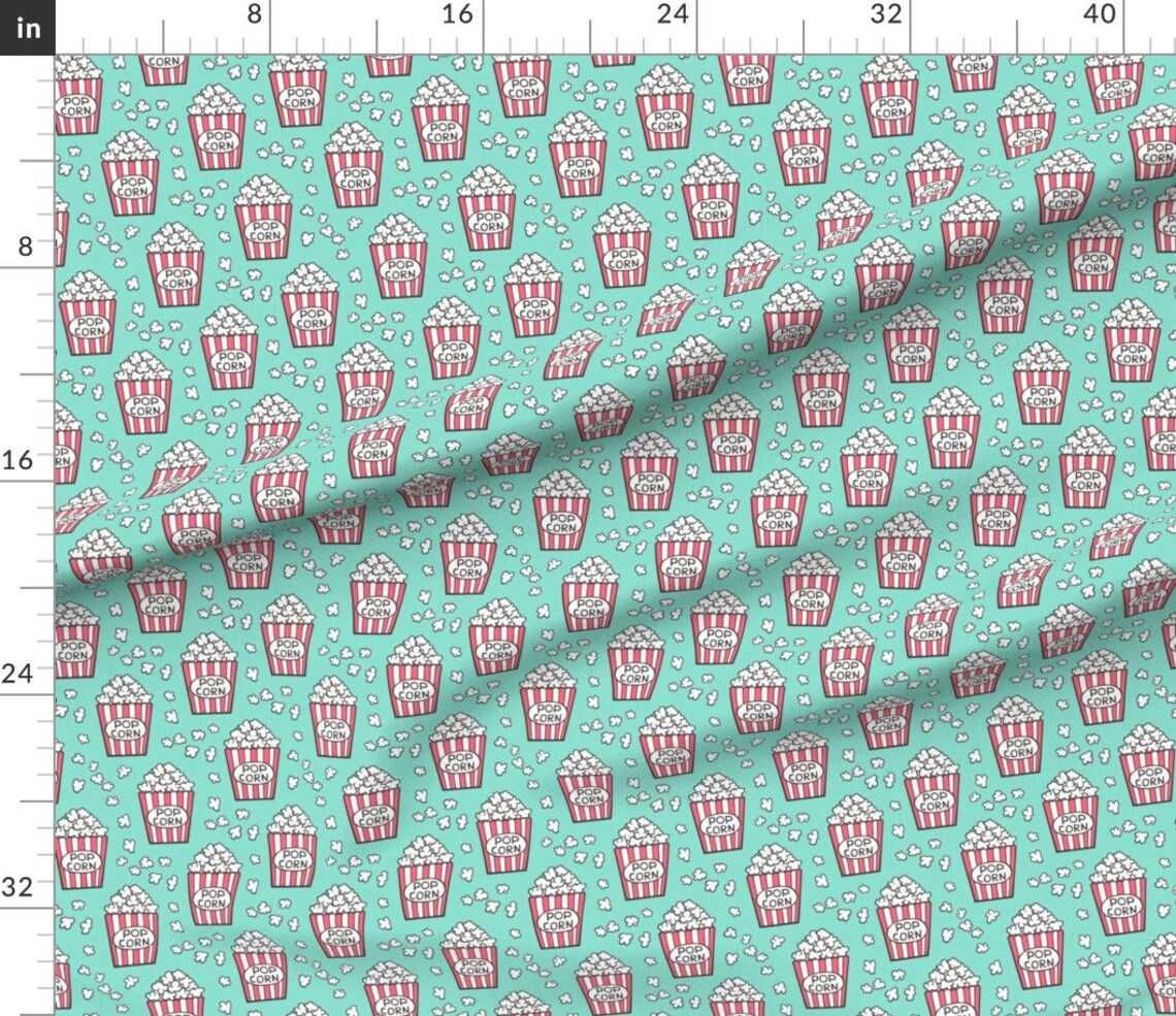 Popcorn Fabric Popcorn on Mint Green by Caja Design | Etsy
