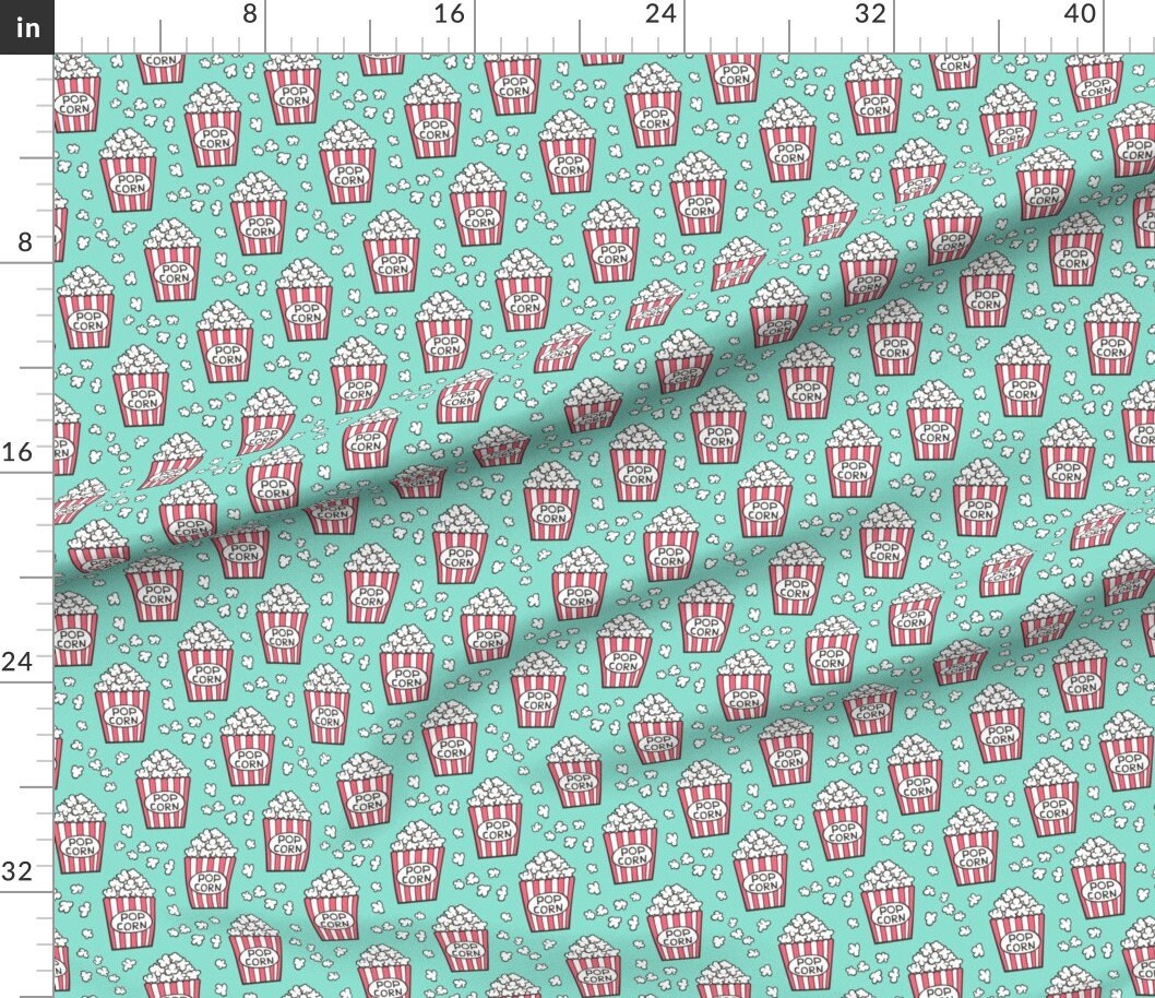 Popcorn Fabric Popcorn On Mint Green By Caja Design | Etsy