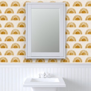 Block Print Sun Wallpaper Sunshine by Littlearrowdecor - Etsy