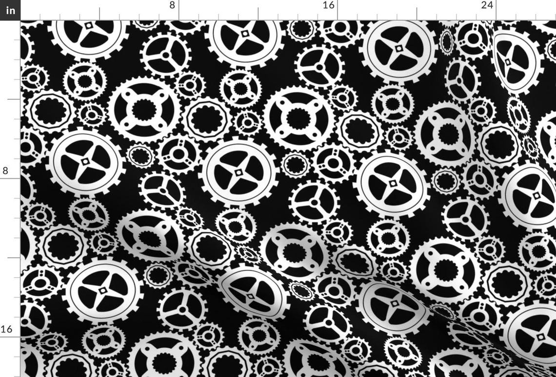 Cogs Fabric - Cogs Ma Dawgs by Abbieuproot - Cogs Black White Geometric ...
