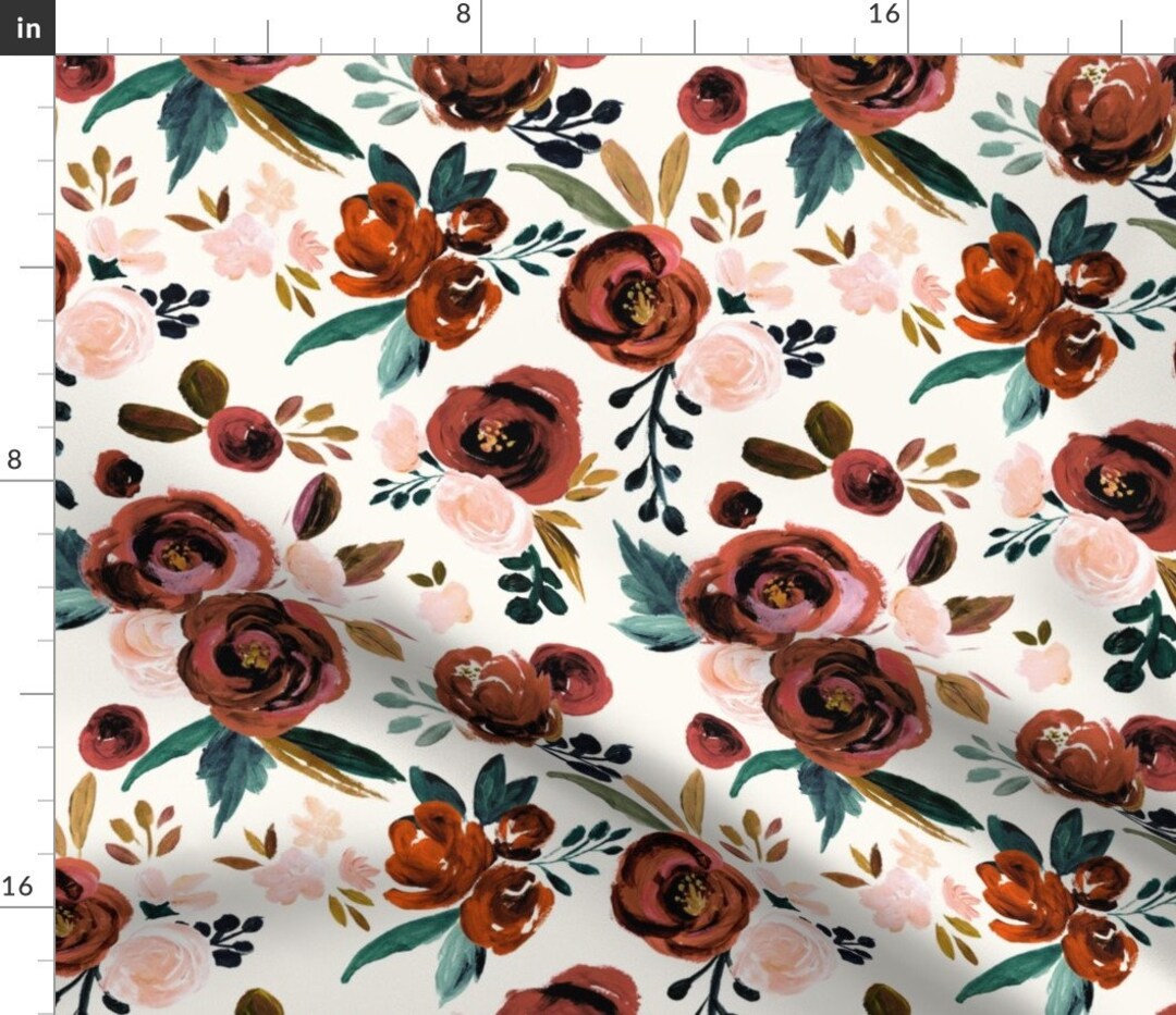 Watercolor Roses Fabric Valentina Vintage Rust Rose Cream by Crystal ...