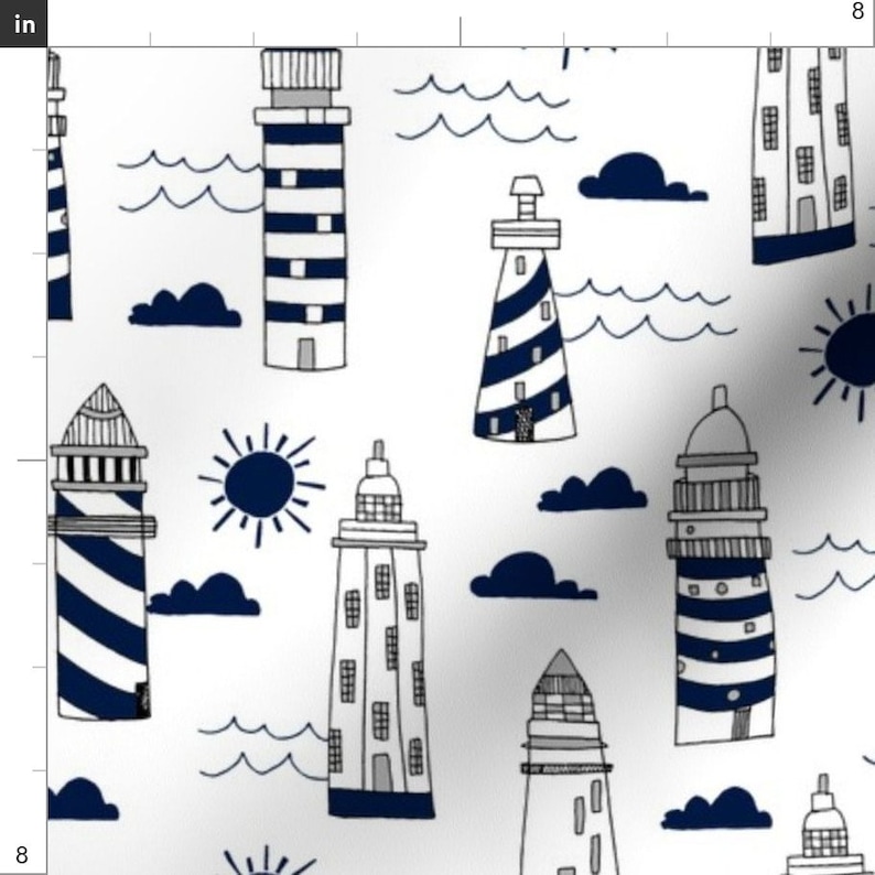 Seaside Lighthouse Fabric Lighthouses Summer Ocean Sea | Etsy