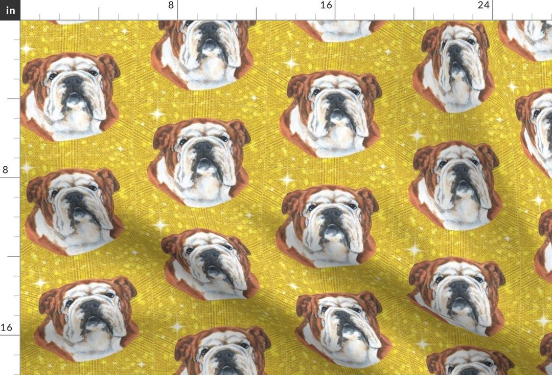 Bulldog Fabric - Bulldog on Yellow Sunlight by Bow Lady Design ...