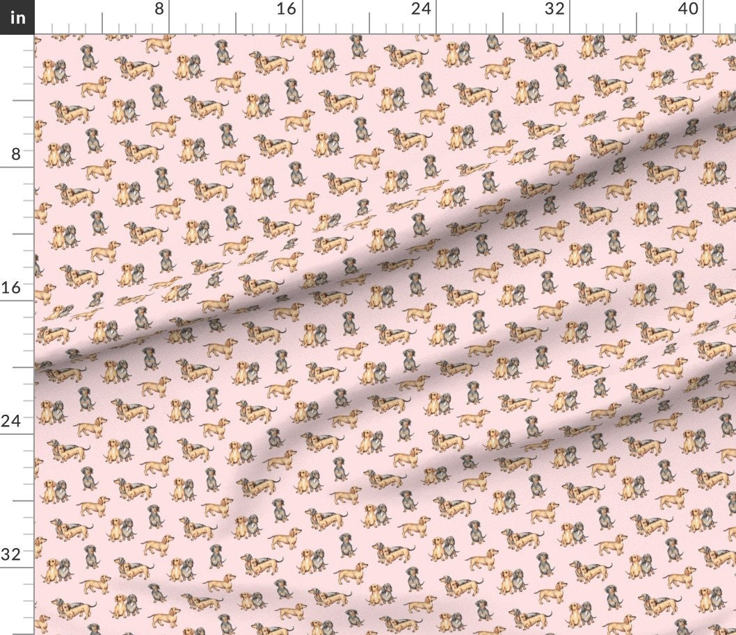 Dachshund Fabric Lots of Little Dachshunds Pink by Micklyn | Etsy