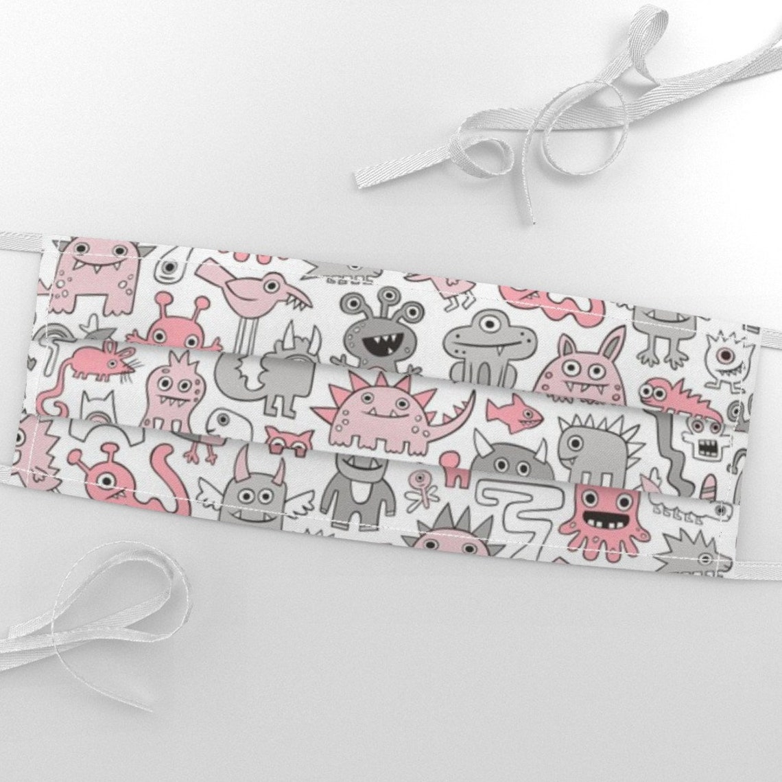 Monster Fabric Doodle Creatures Monsters In Pink Grey By | Etsy