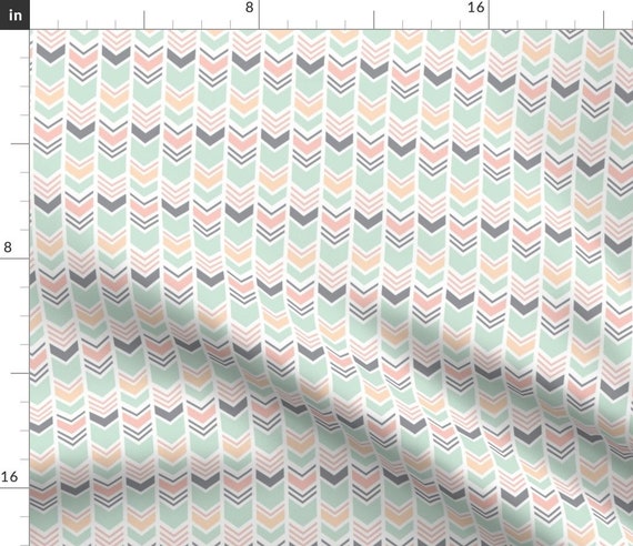 Chevron Stripe Fabric Small Scale Chevron Pink Peach Mint | Etsy