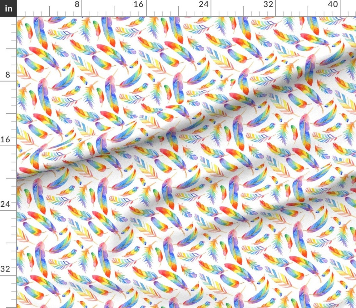 Rainbow Feather Fabric Rainbow Feathers by Emmaallardsmith - Etsy