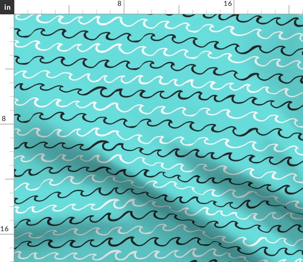 Whimsical Wave Stripe Fabric Aqua Waves By | Etsy