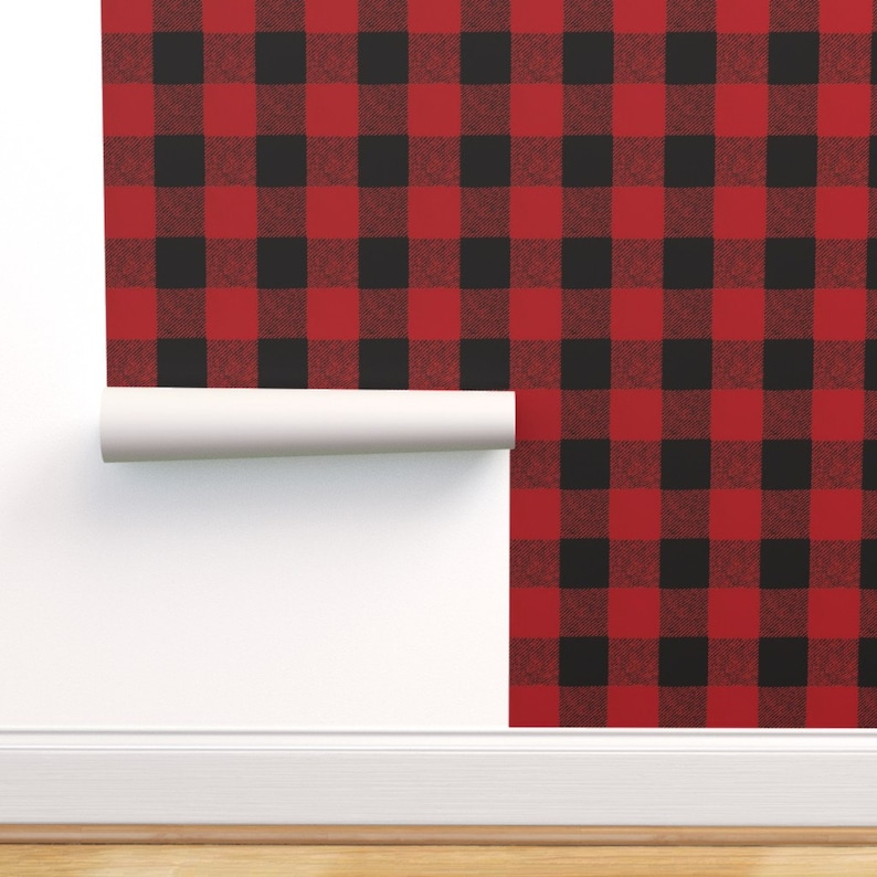 Buffalo Check Wallpaper Red Black Flannel By | Etsy