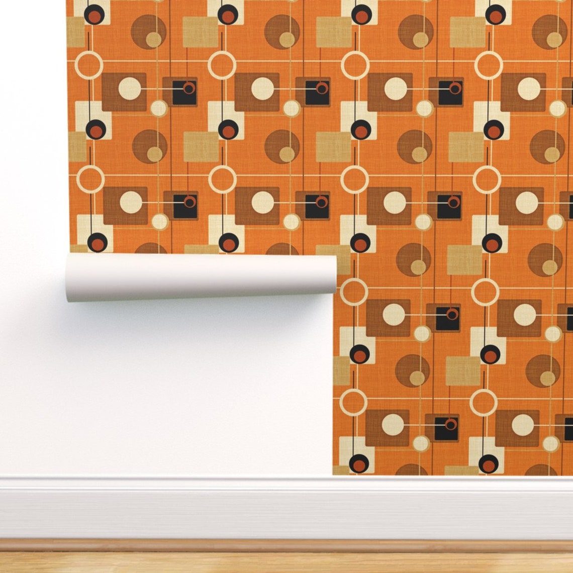 Mid Century Modern Wallpaper Orbs and Square Orange by - Etsy