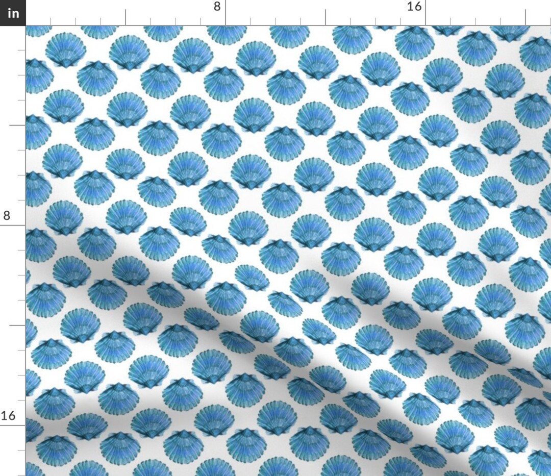 Seashell Fabric Blue Scallops by Melissahyattfabrics Blue White Ocean ...